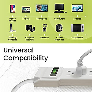 Go Green Power GG-16106MS Surge Protector, 6 FT, White, 6 FT & Command Poster Strips, Damage Free Hanging Poster Hangers, 64 White Command Adhesive Strips