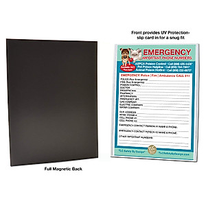 TLC Safety By Design Emergency Contact Fridge List in 5.5” x 7.5” Plastic Cover Magnetic Sleeve Refrigerator Safety Important Phone Call Numbers (Pet Medical ICE, 2 Cards and 1 Magnetic Sleeve)