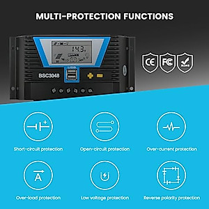 PowMr 30A PWM Solar Controller, 12V 24V 36V 48V Auto with LCD Display, Dual USB Output Charge Controller for AGM, Gel, Flooded, Lead-Acid and Lithium Battery