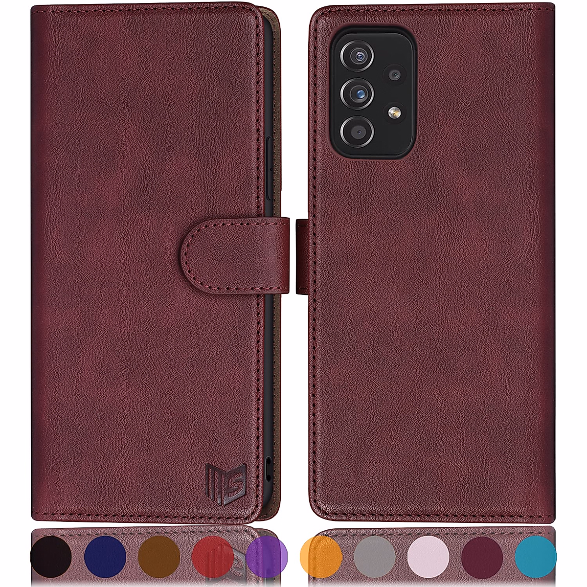 SUANPOT for Samsung Galaxy A52 4G& 5G Leather Wallet case with RFID Credit Card Holder Flip Folio Book Phone case Shockproof Cover for Women men for Samsung A52 case wallet (Red Wine)