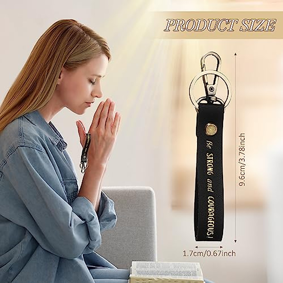 20 Pcs Christian Key Chain Leather Religious Keychain Inspirational Bible Key Chains Verse Quote Keychains Christmas Gifts (Black Gold)