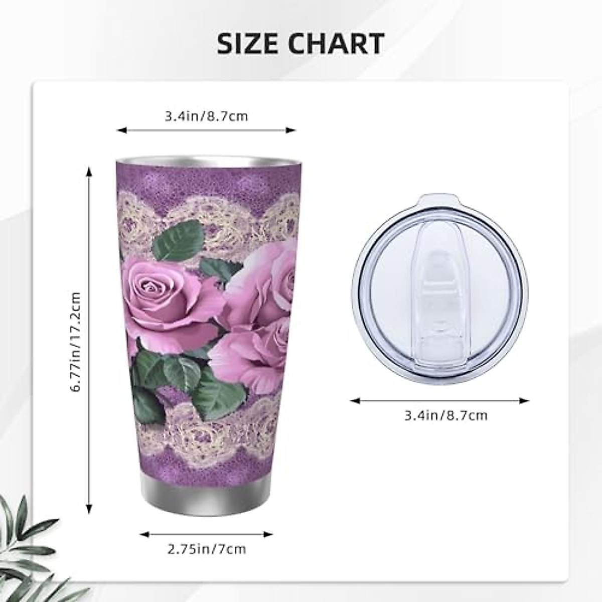AYCZN Rose Flower 20 OZ Tumbler Stainless Steel Travel Coffee Mug, Floral Vintage Insulated Water Bottle with Lid Leakproof Thermal Cup