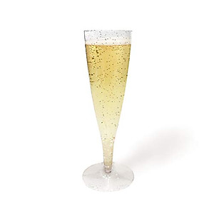 Oasis Creations Plastic Champagne Flute Glasses Set (100 count) 4.5 ounce - Silver Glitter Stem Cups -2 Pieces- Ideal for Birthday Party, Wedding Reception,Office Parties and other Celebrations!