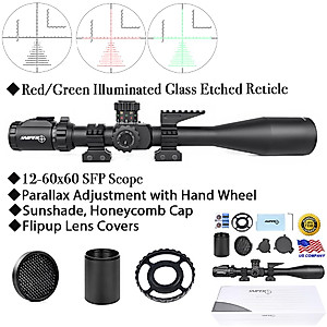 Sniper KT12-60X60SAL Long Range Rifle Scope 35mm Tube Side Parallax Adjustment Glass Etched Reticle Red Green Illuminated with Scope Rings