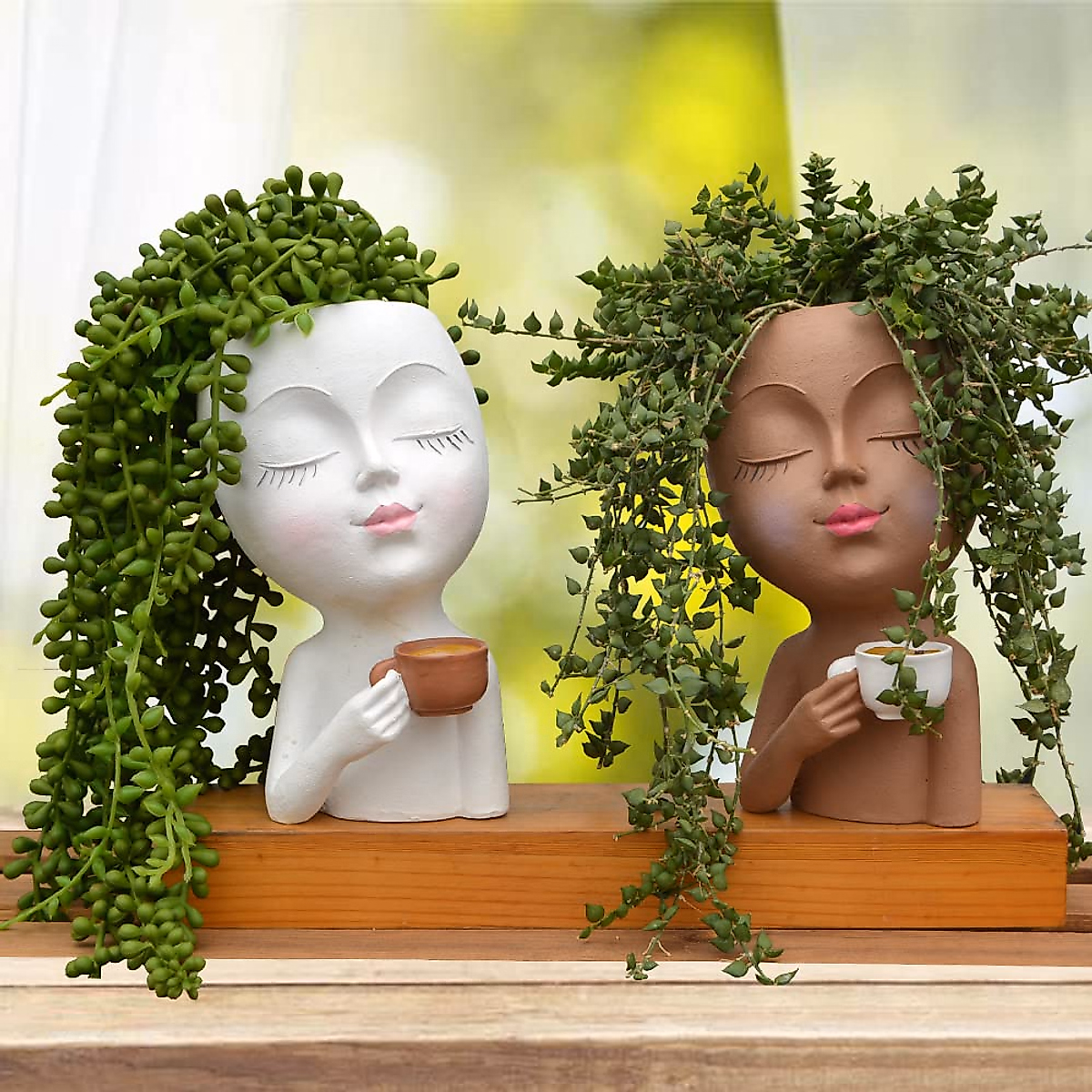 Face Vase Head Planter, Face Planter, Small Plant Pots Outdoor Planters for Indoor Plants, Succulent Flower Pots Plant Pot with Drainage, Gifts for Women Mom Sister, White Vases Coffee Table Decor
