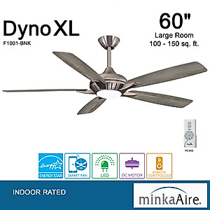 Minka Aire F1001-BNK Dyno XL 60" Ceiling Fan with LED Light & Remote, Burnished Nickel