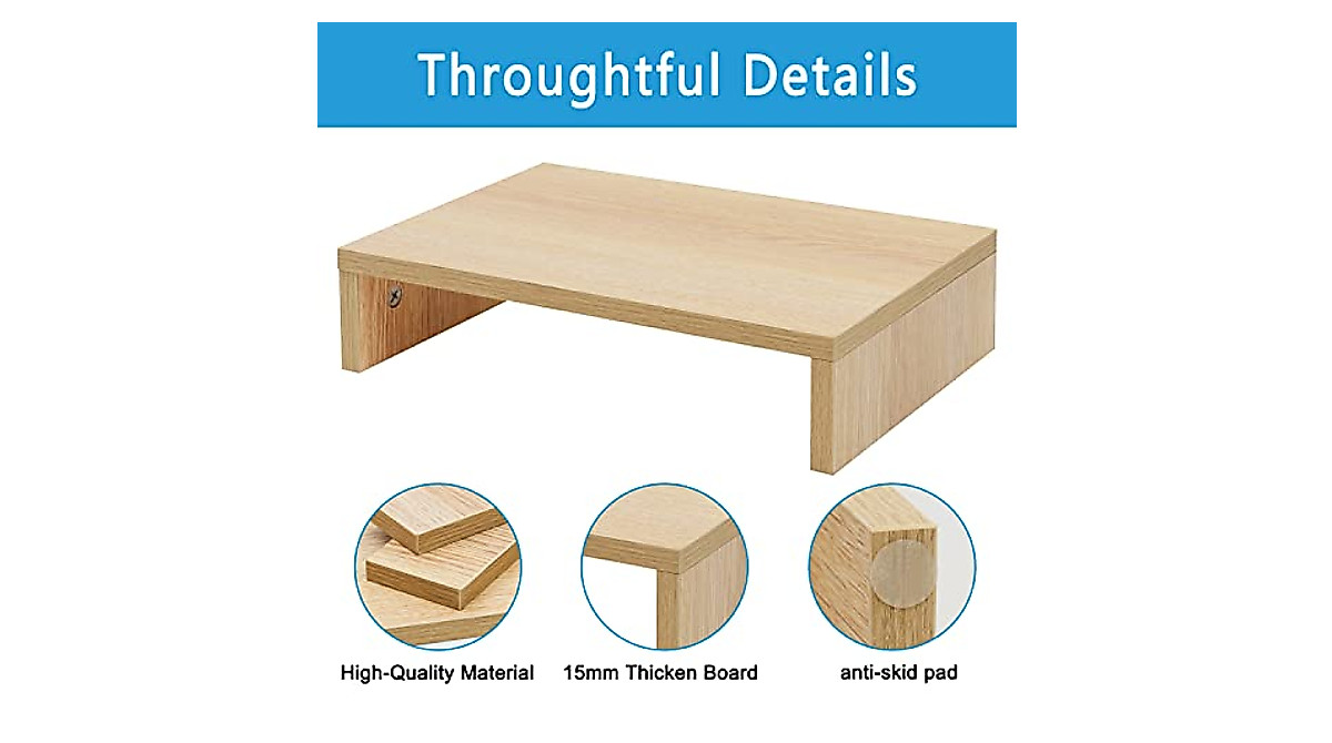 TEAMIX 14.2 inch Monitor Stand Riser, Wood Monitor Riser with Storage ...