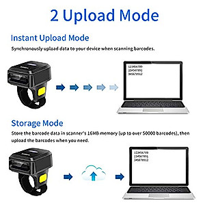 Portable Ring Bluetooth Barcode Scanner Wireless 2.4Ghz &USB Wired 3 in 1 Connection Windows.Mac OS.Android.Portable Wearable Mini Finger Bar Code scanners