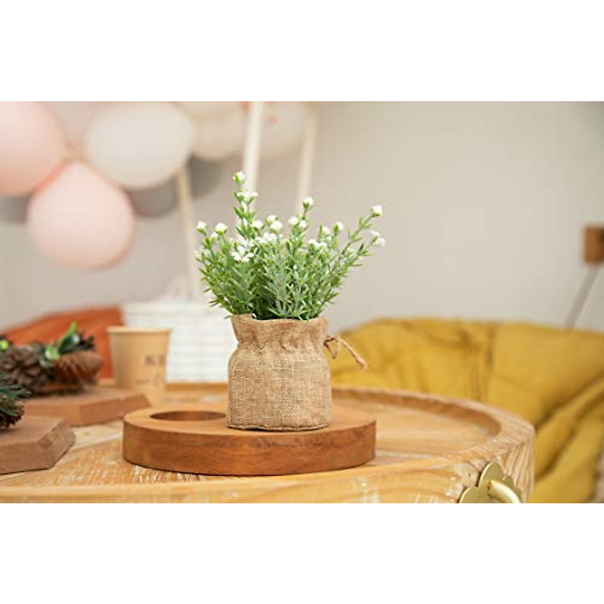 Velener Babys Breath Artificial Flowers in Small Burlap Bag Vases 3Pcs -Gypsophila Faux Flowers Farmhouse Home Coffee Table Bookshelf Office Desk Decorations Kitchen Dining Room Fake Plants Indoor