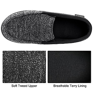 RockDove Men's SILVADUR Tweed Memory Foam Moc Slipper, Size 9 US Men, Black