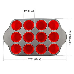 Boxiki Kitchen Non-Stick 12 Cup Silicone Muffin Pan With Steel Frame - BPA Free, Non-Toxic, Anti-Warp, Durable & Easy to Pop Silicone Muffin Tin - Perfect Cupcake Pan