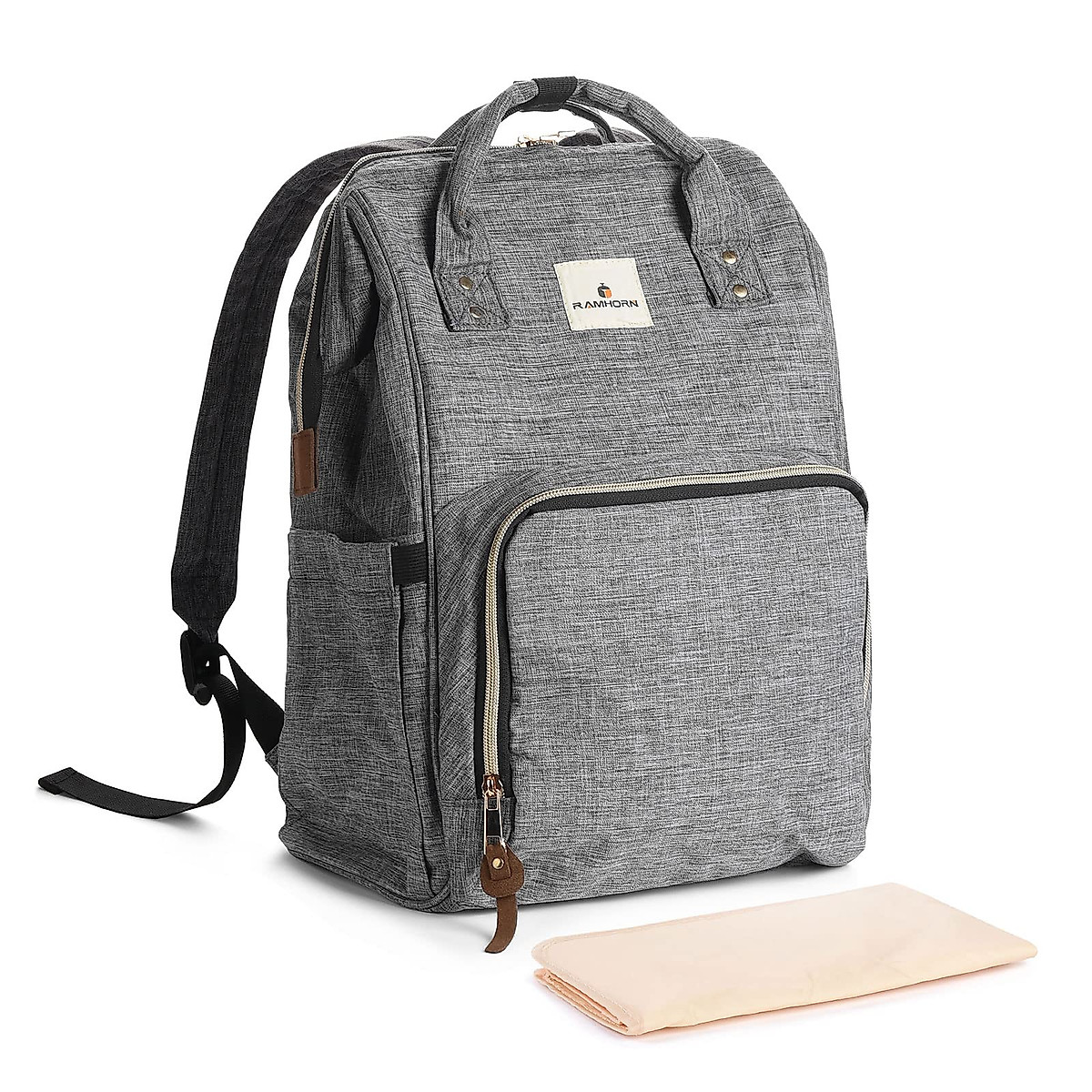 RAMHORN Diaper Bag Backpack Multifunctional Travel Back Pack Maternity Baby Changing Bags Waterproof Large Capacity For Baby Care Gray