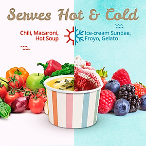 MATICAN Paper Ice Cream Cups, 100-Count 9-Oz Disposable Dessert Bowls for Hot or Cold Food, 9-Ounce Party Supplies Treat Cups for Sundae, Frozen Yogurt, Soup, Pastel Colored Stripes