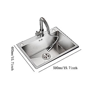 Single Bowl Stainless Steel 304 Kitchen Sink, Rectangular, with Drain Strainer and Accessories,Sink Drop-in Or Undermount
