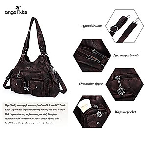 Angel Kiss Handbags for Women Hobo Bags for Large Tote Bag Soft PU Leather Multi-Pocket Shoulder Bag Top Handle Handbag