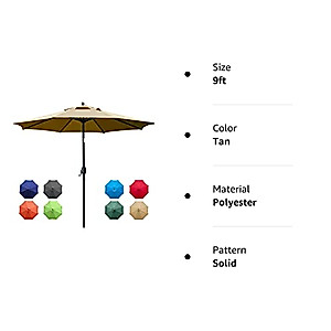 Sunnyglade 9Ft Patio Umbrella Outdoor Table Umbrella with 8 Sturdy Ribs (Tan)