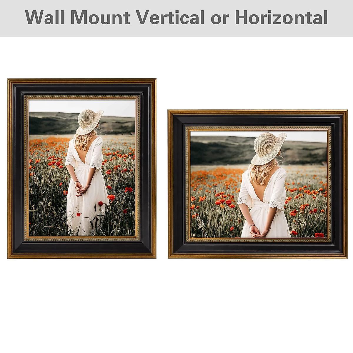 Space Art Deco, 11x14 Picture Frame without Mat for 11x14 Photo, High Definition Real Glass Wall Display (Ornate Gold/Black, 1-Pack)