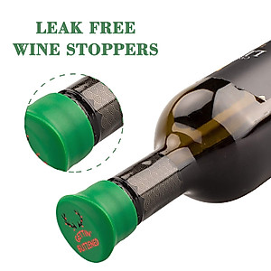Whaline 8 Pack Christmas Wine Bottle Stoppers and Gift Box, Funny Silicone Reusable Caps Bottle Sealers with a Funny Saying for Wine Beer Bottles