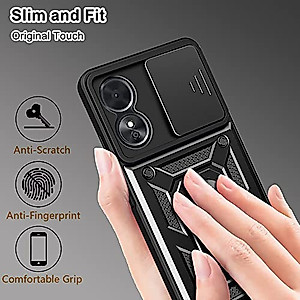 Ysnzaq Military Grade Heavy Duty Shockproof Case for Oppo A17 6.56", Sliding Window Lens Protection with Magnetic Car Bracket Phone Cover for Oppo A17 SJ Black