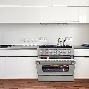 DUURA Elite DE360GRSSS Gas Range Cooktop 36-Inch with Porcelain Convection Oven and Broil Function, 6 Sealed Burners and Continuous Grates with Stainless Steel Construction, Silver