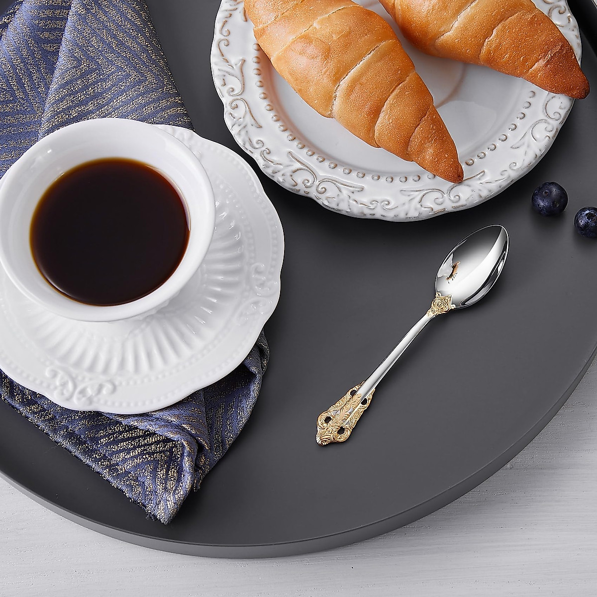 KEAWELL Luxurious 5.1-Inch Espresso Spoons Set - 6 Pieces - Mini Coffee Spoon, 18/10 Stainless Steel - Gorgeous Design with Exceptional Mirror Polished Finish (Gold Accent)