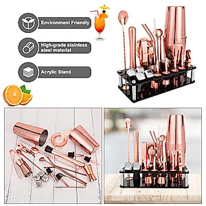 Cocktail Shaker Set, 23-Piece Boston Stainless Steel Bartender Kit with Acrylic Stand & Cocktail Recipes Booklet, Professional Bar Tools for Drink Mixing, Home, Bar, Party - Gold Rose
