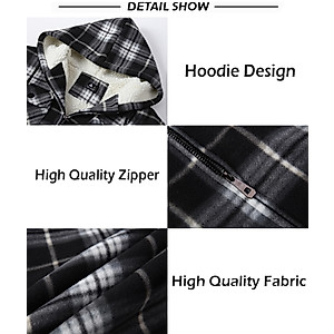 SCODI Men's Flannel Shirt Jacket Fleece Sherpa Lined Plaid Jackets Coat Full Zip Up Hoodie Winter Outwear Black White Large