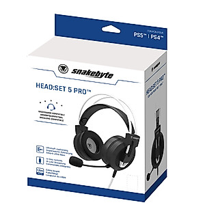 Snakebyte HeadSet 5 Pro Gaming Headset for PC, PS4, PS5 Controller with Removable Microphone, In-Line Volume Control, Adjustable Elastic Headband and 1.5m Cable, 3.5mm Jack - White Headband