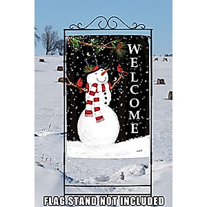 Toland Home Garden 1012572 Forest Snowman Welcome Winter Flag 28x40 Inch Double Sided Winter Garden Flag for Outdoor House Flag Yard Decoration