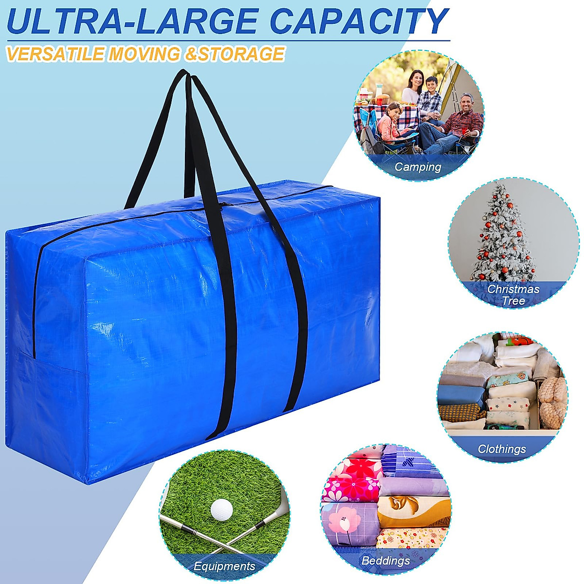 Windyun 4 Pcs Extra Large Storage Bags XL Storage Bags Heavy Duty Moving Bags Totes Moving Boxes Supply for College Foldable Duffle Bag for Travel Clothes Bedding Moving Supplies (Blue,57 Gallon)