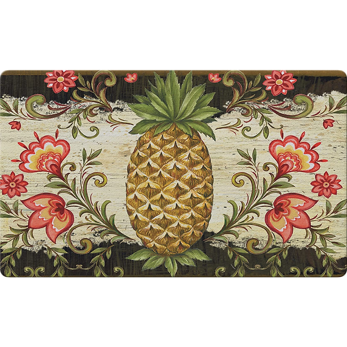 Toland Home Garden 800044 Pineapple & Scrolls Fruit Door Mat 18x30 Inch Flower Outdoor Doormat for Entryway Indoor Entrance