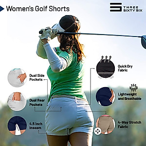 Three Sixty Six Womens Golf Shorts 4 ½ Inch Inseam - Quick Dry Active Shorts with Pockets, Athletic and Breathable Silver Grey
