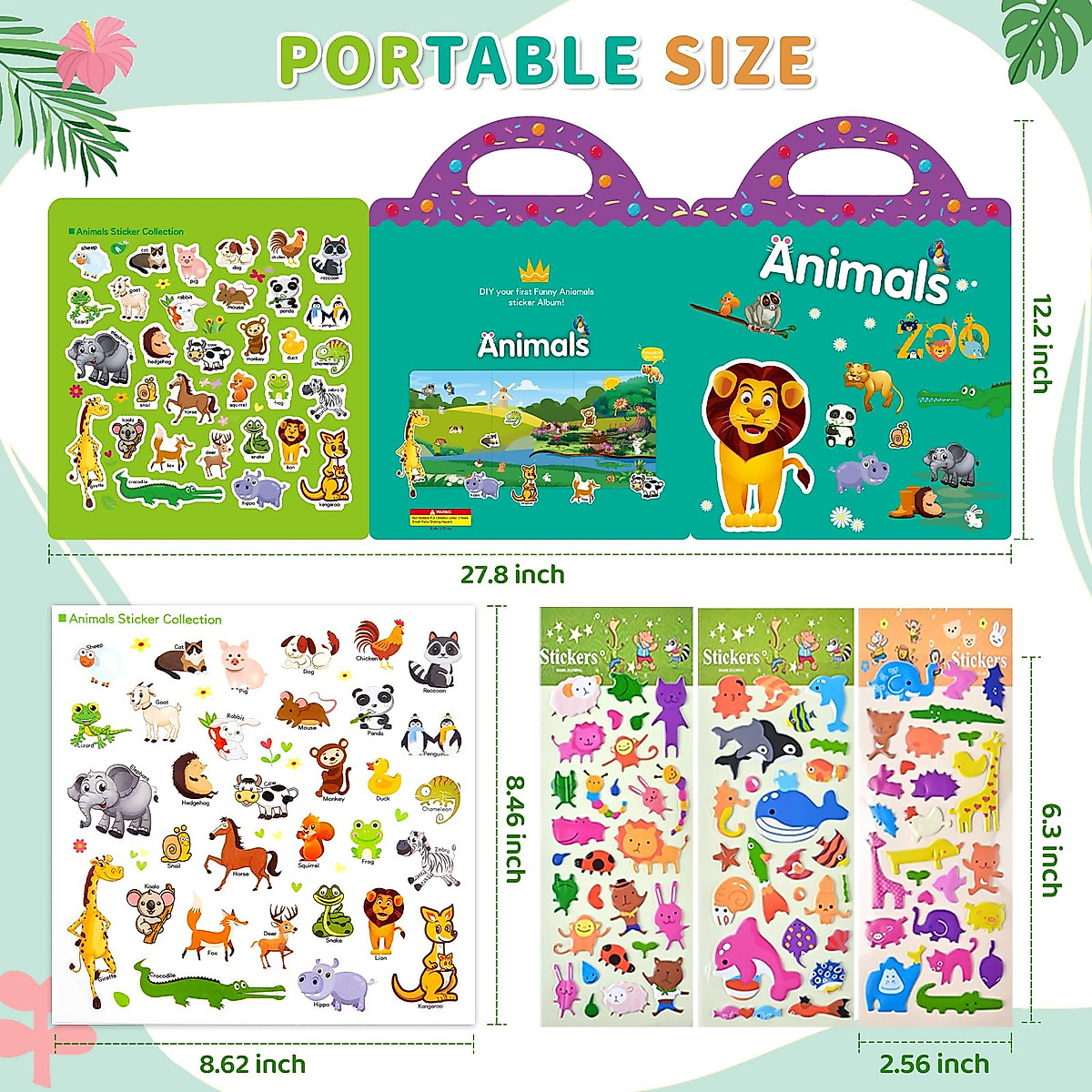 Reusable Sticker Books for Kids 3+ Years Old, Toddler Activity Sticker Book Busy Book Travel Toys for Girls Boys Gift (Farm, Ocean and Animals Theme)