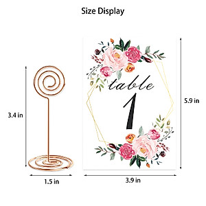 26 PCS Table Number Holder - Table Card Holder Stand Wire Photo Holder with 26 Pcs Floral Table Number Cards, Place Card Holder Stand for Weddings Party Office Paper Memo Menu Note Clips