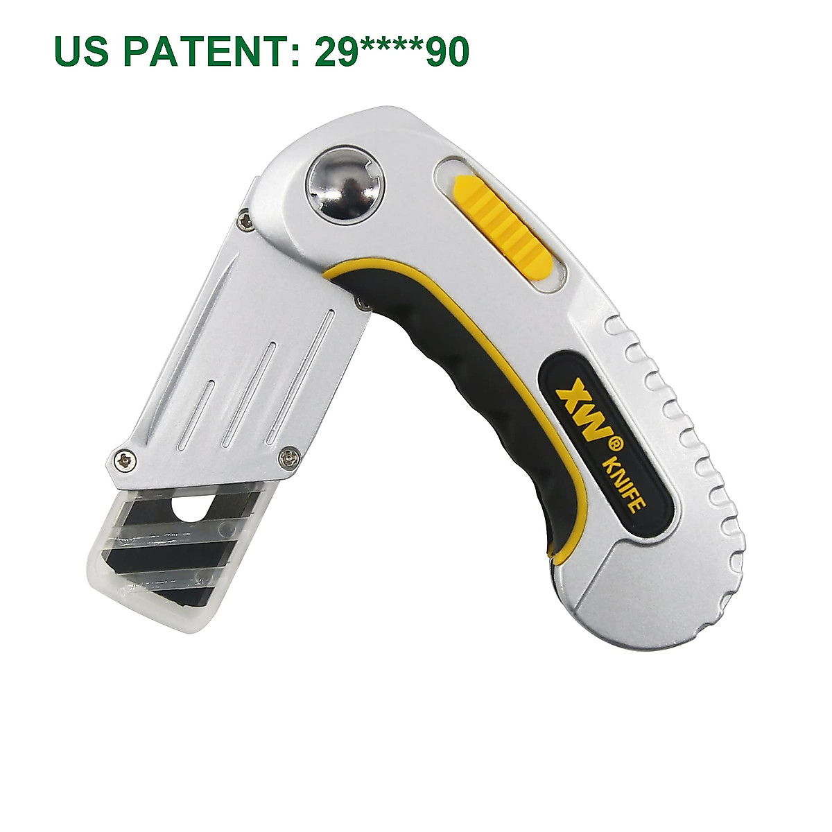 XW Folding Carpet Knife, Razor Blade Heavy Duty Utility Knife with Protective Cap, Extra 5 Blades Included