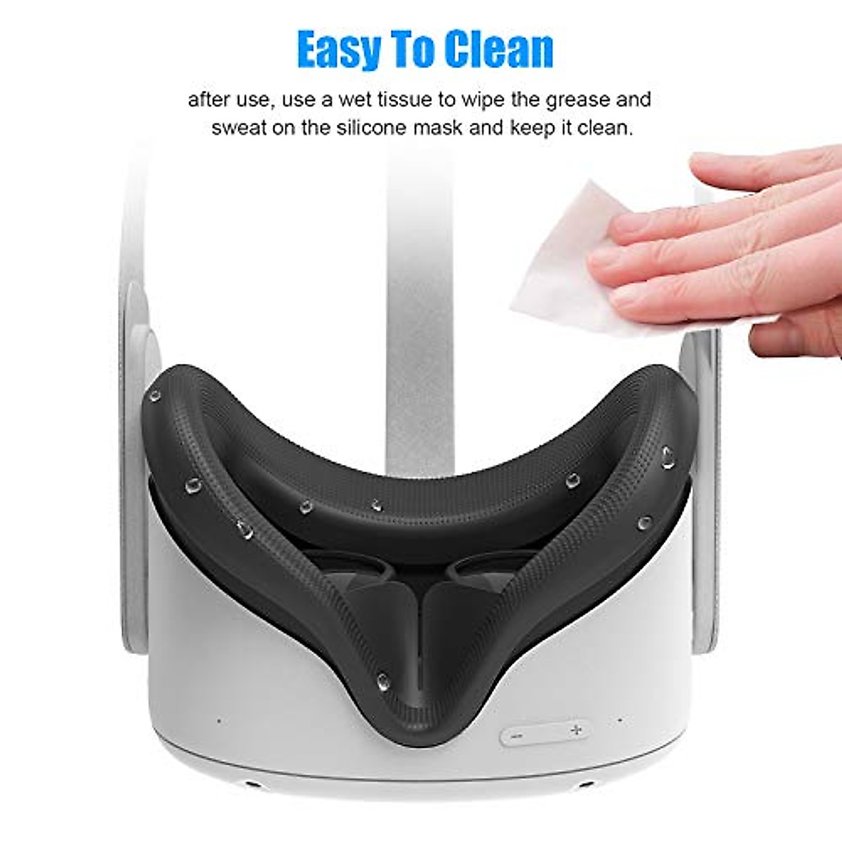 UR Pinson Silicone VR Face Cover Mask for Oculus Quest 2 VR Headset Face Cushion Cover Sweatproof (Black)