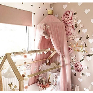 Modern Nursery Kids Bed Canopy - Baby Crib Bed Mosquito net reading Nook - princess house castle bed hanging sheer Canopy 10 layers (PINK)