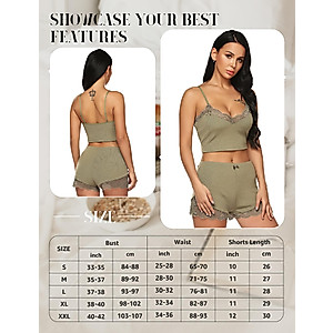 RSLOVE Women's Sleepwear Sexy Pajamas Lingerie Cami Shorts Set Lace Tank Top Shorts Nightwear Olive XL