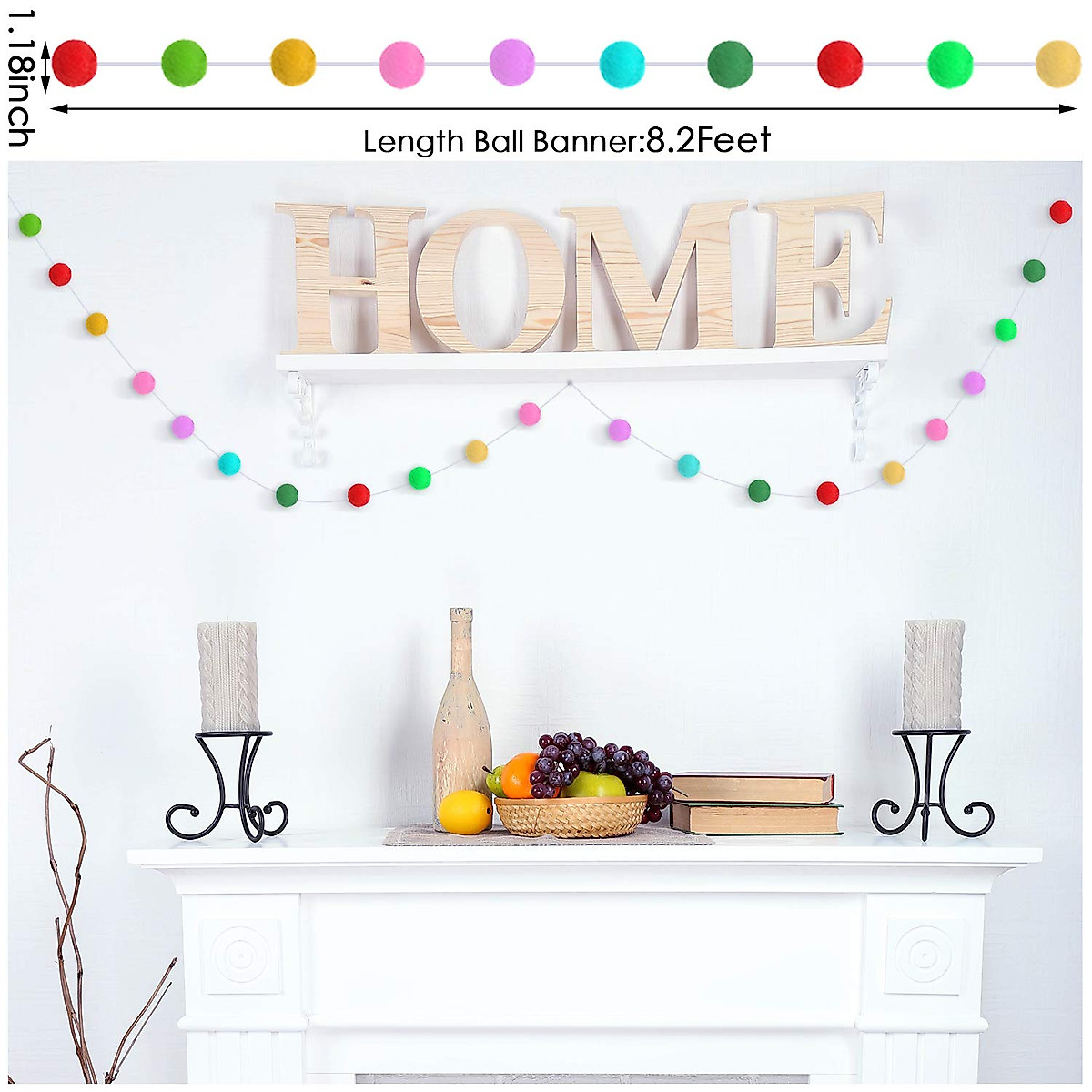 4 Pieces Colorful Garland Banner Felt Balls Garland Tassel Triangle Flags Light Bulb Banners for Christmas Holiday Wedding Party Wall Decorations