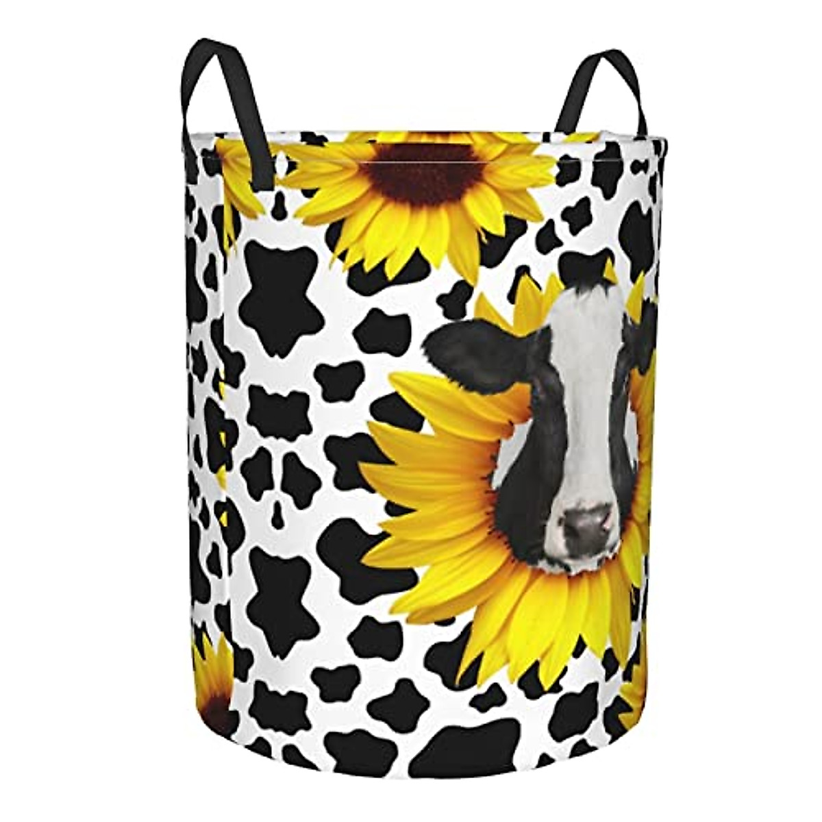 Sunflower Cow Print Waterproof Laundry Hamper for Bedroom Bathroom Foldable Clothes Sundries Organizer Bag Dirty Clothes Laundry Basket Storage Basket Gift Men Women Medium