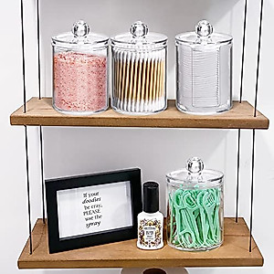 EOFJRUC Cup Dispenser for Bathroom 4 Pack, Qtip Holder for Cotton Ball Swab, Cotton Round Pads, Floss, Fit for 3-4 oz Cup for Bathroom Canister Storage Organization, Vanity Makeup Organizer-Clear