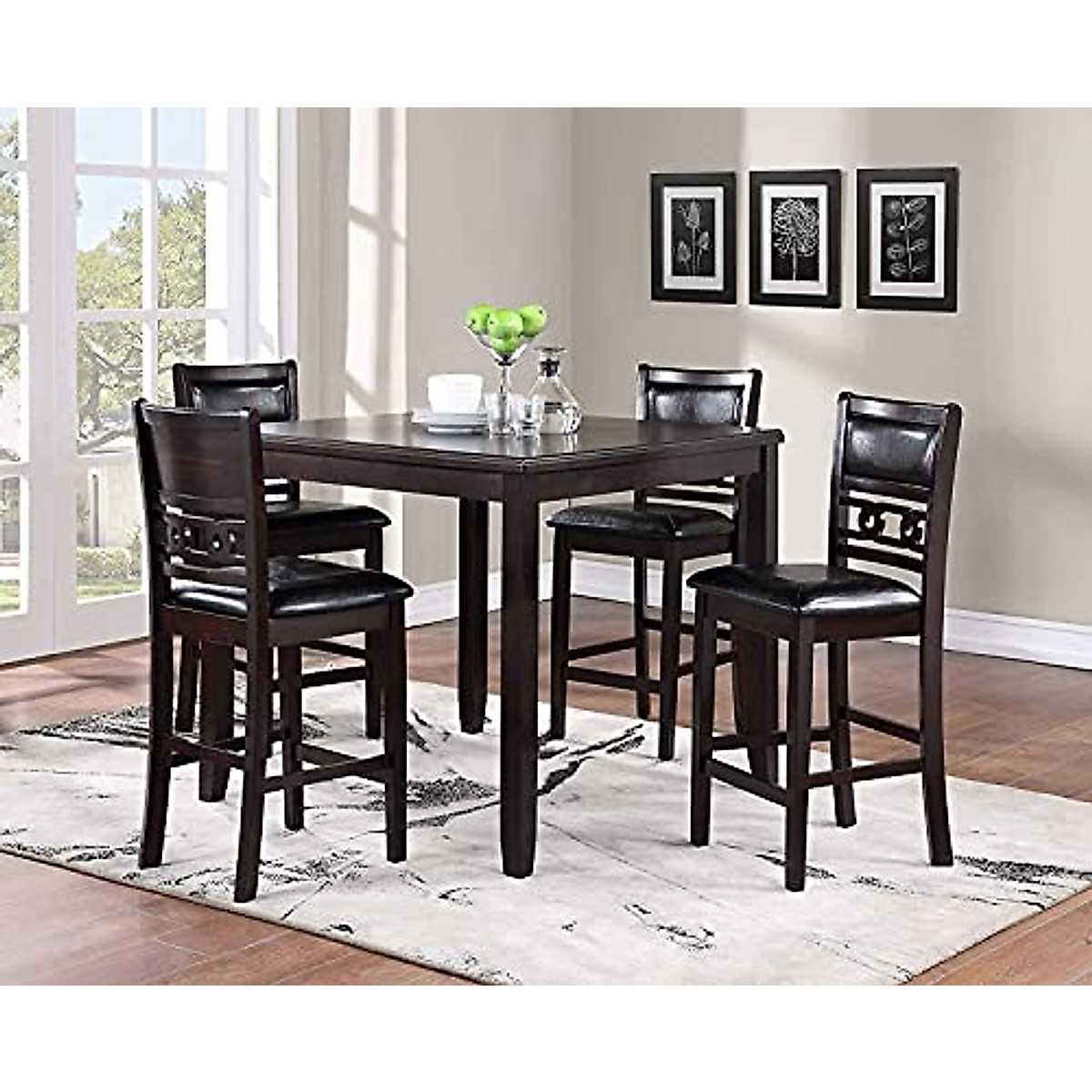 New Classic FURNITURE Gia 5-Piece Table with Four Chairs, Inch, 42" Counter Set, Ebony