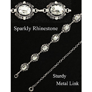 BEMYLV Bling Western Silver Chain Belts for Women Dresses Sparkly Rhinestone Waist Belt for Wedding Evening Dress