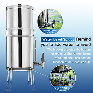 FACHIOO Gravity-fed Water Filter System, 2.25 Gallon Stainless Steel Countertop System with 2 Ceramics Filters Washable Filters, Metal Water Level Spigot and Stand,Reduce up to 99% Chlorine