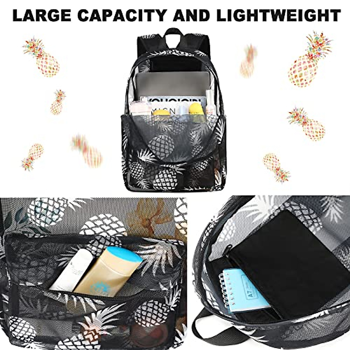 CAMTOP Mesh Backpack for Girls Semi-TransparentSee Through Sturdy Bookbag Casual Daypack for School Beach Swim Work Gym