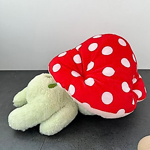 Frog Plushies Toys, 17" Cute Frog Pillow with Mushroom Hat Stuffed Animals, Kawaii Plushies Gift for Kids Girls Adults Valentines Birthdays Gift（Light Green Red hat, 17inch