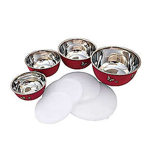 King International Microwave Safe Stainless Steel Red Designer Round Airtight Lid Food Storage Containers Set of 4,Stackable Mixing Bowl with Lid, Tiffin, Lunch Box