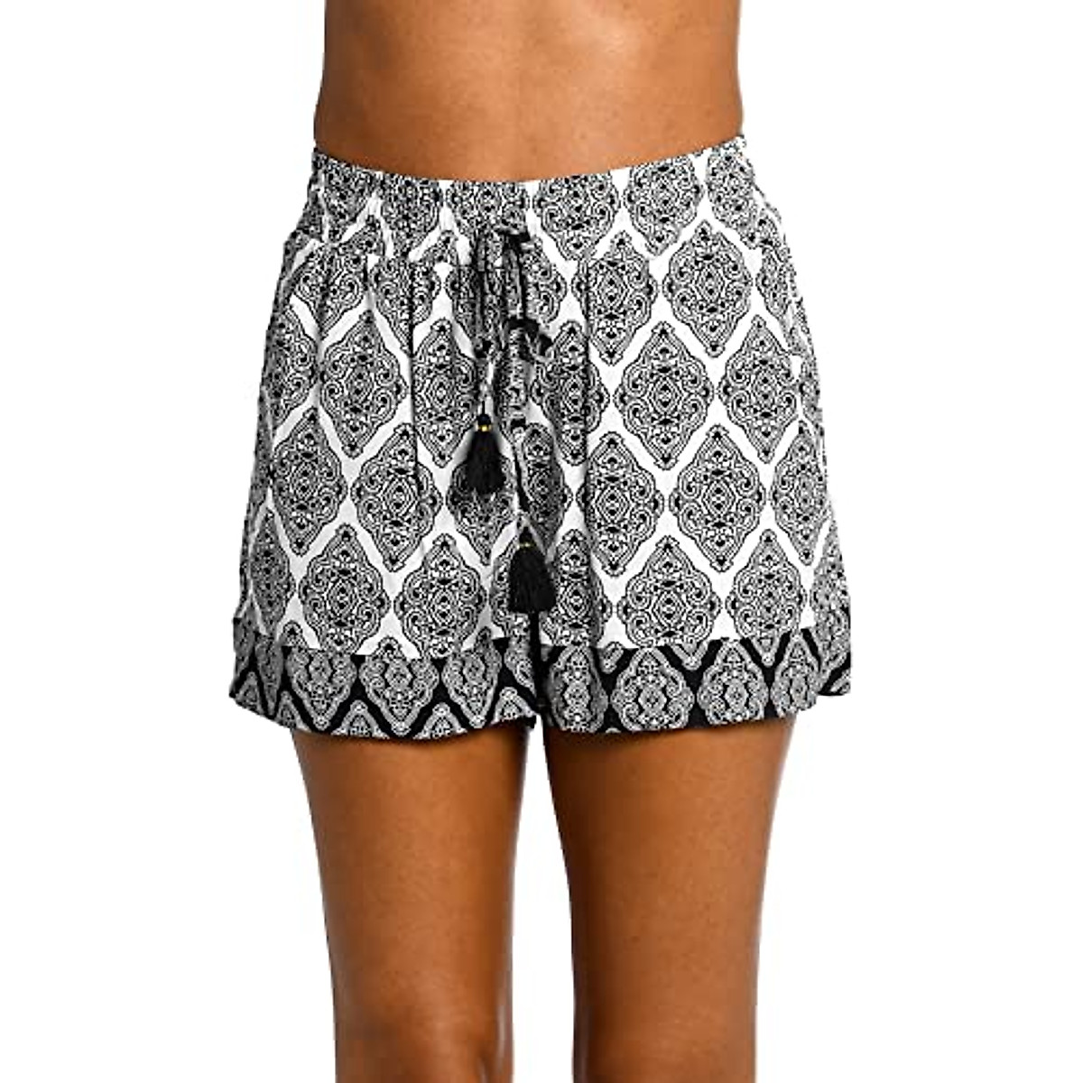 La Blanca Womens Beach Short Swimsuit Cover Up Swim Trunks, Black/White//Oasis Tile, Medium US