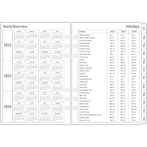 A5 Planner Inserts, Undated Weekly Planner Refills with Coated Monthly Tabs, Daily Schedule, Note Pages, Start Any Time
