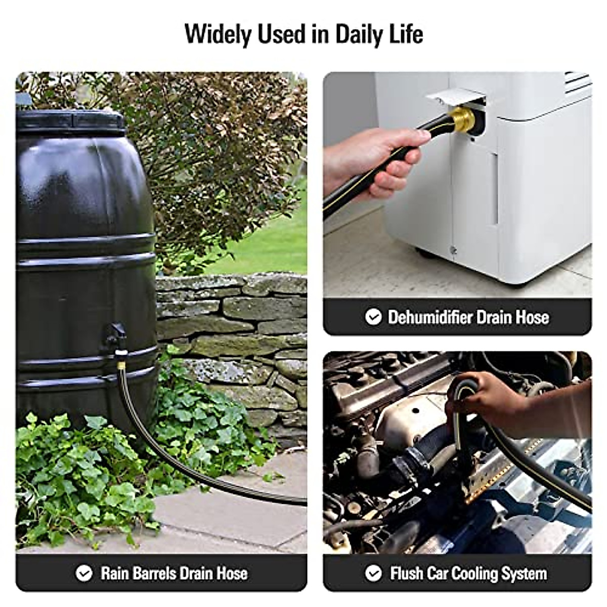 Solution4Patio 5/8 in. x 10 ft. Short Garden Hose, No Leaking, Black Lead-in Hose Male/Female Solid Brass Fittings for Water Softener, Dehumidifier, Vehicle Water Filter, 12 Years Warranty